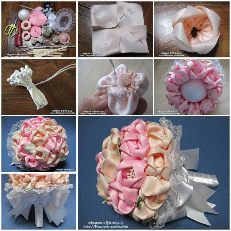 Wedding DIY – Satin Ribbon Flower Bridal Bouquet with Bow Wedding DIY – Satin Ribbon Flower Bridal Bouquet with Bow